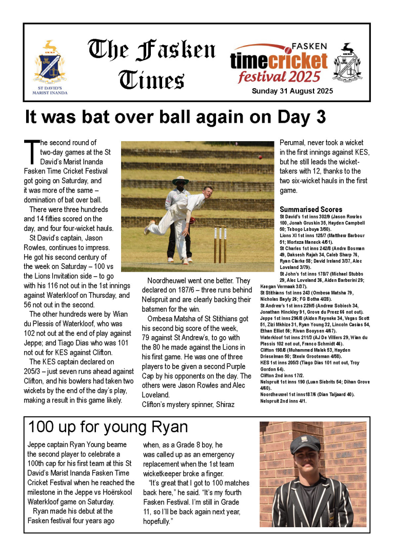 FASKEN TIMES NEWSLETTER 4 (DAY 3 WRAP-UP) – St David's Marist Inanda
